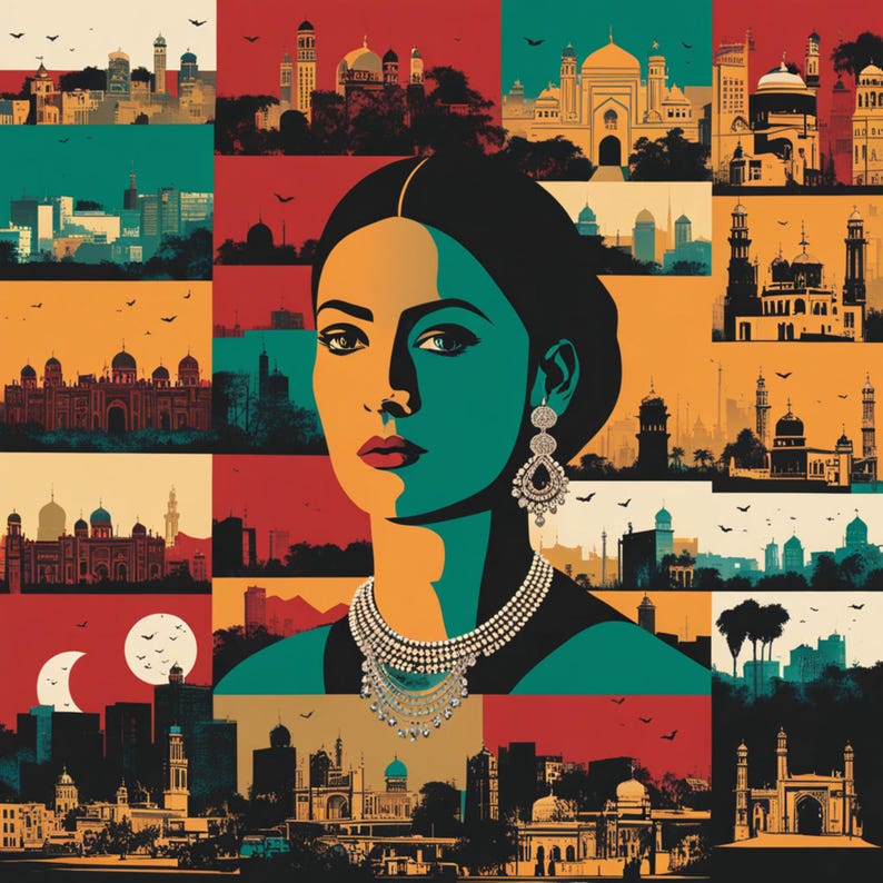 Abstract Indian Woman Printable Art Collage Art Bold Colours Unique ...