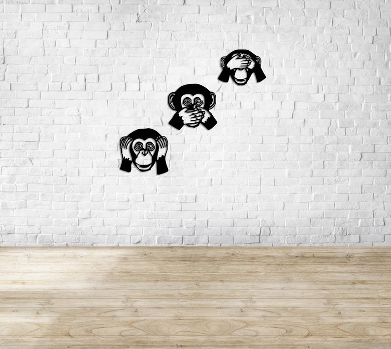 Three Wise Monkeys Metal Wall Decor: Philosophy Art - Etsy