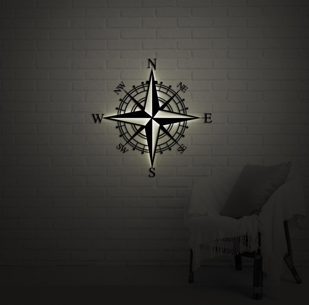 Metal Compass Wall Decor: Nautical LED Art, Adventure Home - Etsy Canada