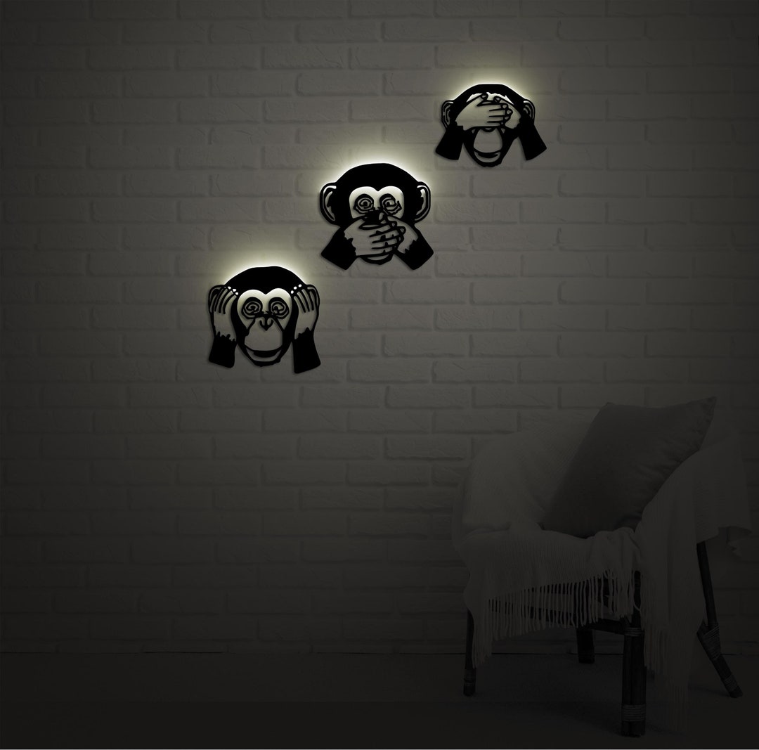 Three Wise Monkeys Metal Wall Decor: Philosophy Art - Etsy