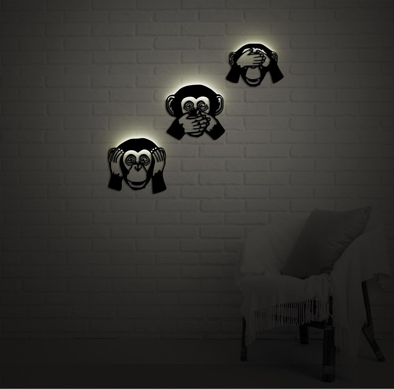 Three Wise Monkeys Metal Wall Decor: Philosophy Art - Etsy
