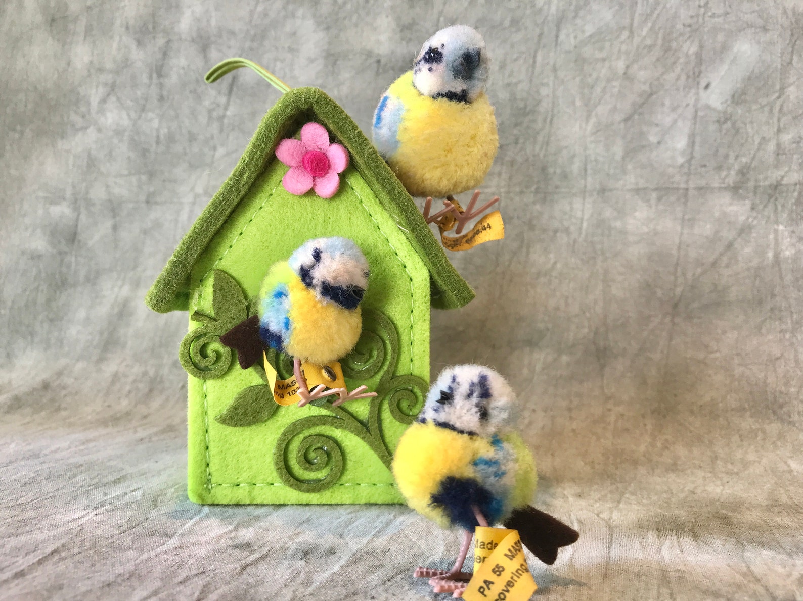 3x Steiff Wool Birds Blue Tits All With Button and Flag + Felt ...
