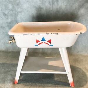 Antique German Doll House Tin Bath Tub on a Stand - Etsy