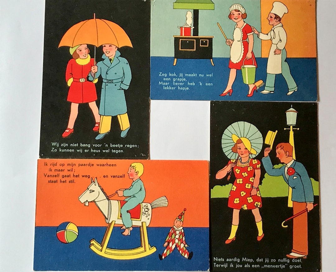 Set of 4 Dutch Colorful Postcards From 1935 - Etsy