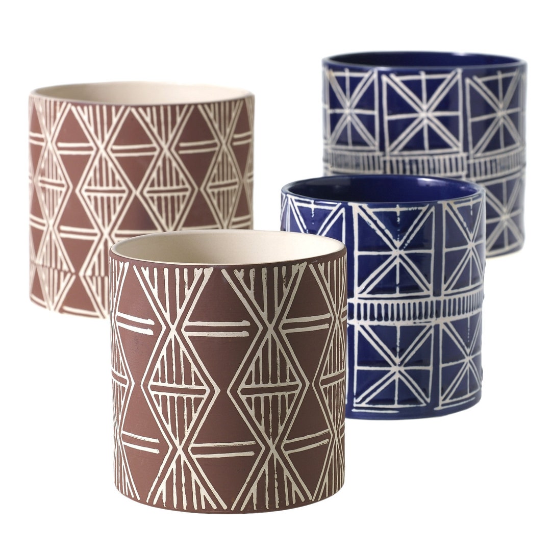 Geometric Pot Blue or Brown Small 5 or Large - Etsy