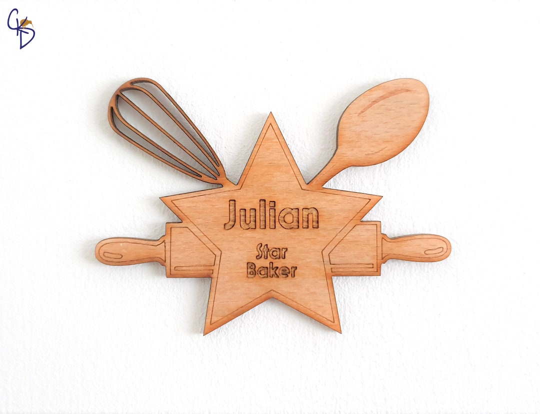 Personalised Star Baker Badge, Magnet - 3.6mm Birch Plywood, Kitchen ...