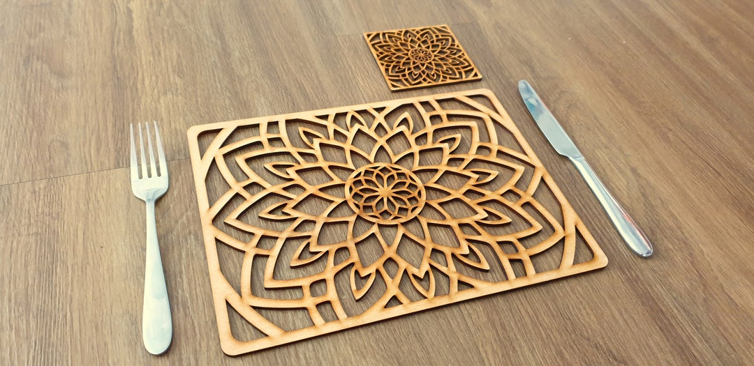 Mandela Rectangle Place Mats and Coaster Sets, Dining Set, Unique ...