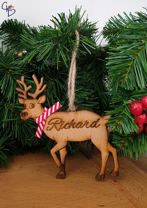 Personalised CHRISTMAS REINDEER Wooden Bauble Tree Decoration | Etsy