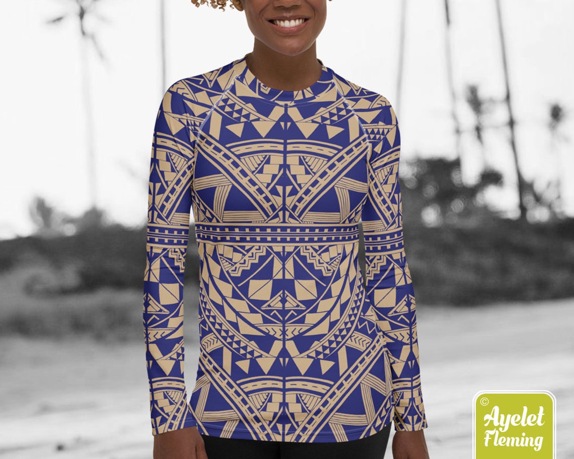 Polynesian Rash Guard Surf Swimwear - Hawaiian Shirt Women - All Over ...