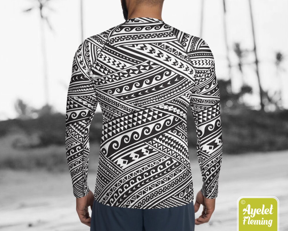 Polynesian Tattoo Mens Rash Guard Surfer Shirt - Hawaiian Shirt Active ...
