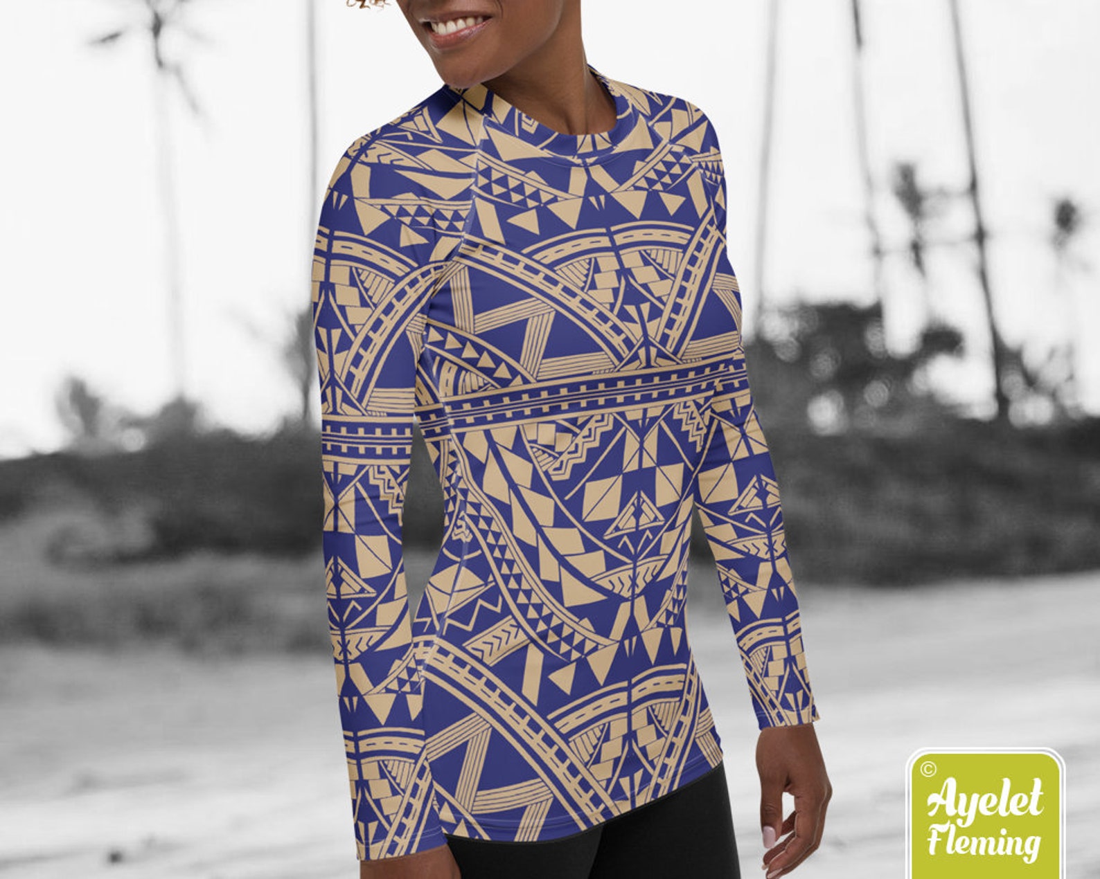 Polynesian Rash Guard Surf Swimwear - Hawaiian Shirt Women - All Over ...