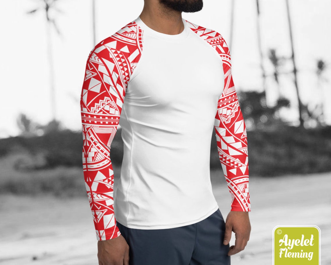 Polynesian Mens Rash Guard Hawaiian Shirt Sports Wear Red - Etsy