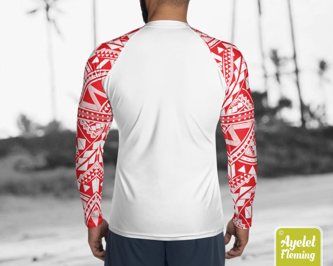 Polynesian Mens Rash Guard Hawaiian Shirt Sports Wear Red - Etsy