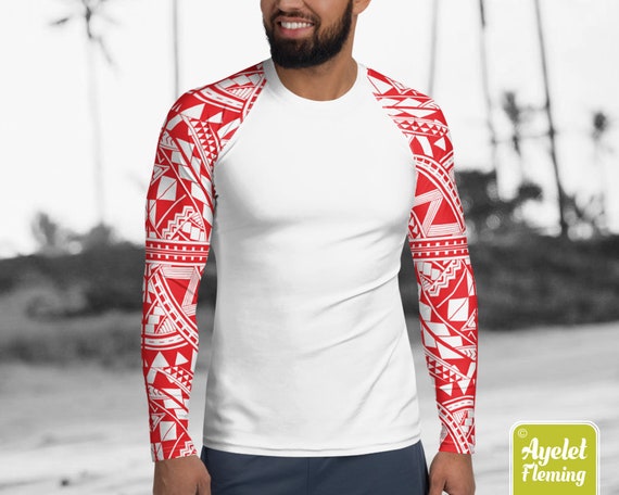 Polynesian Mens Rash Guard Hawaiian Shirt Sports Wear Red - Etsy