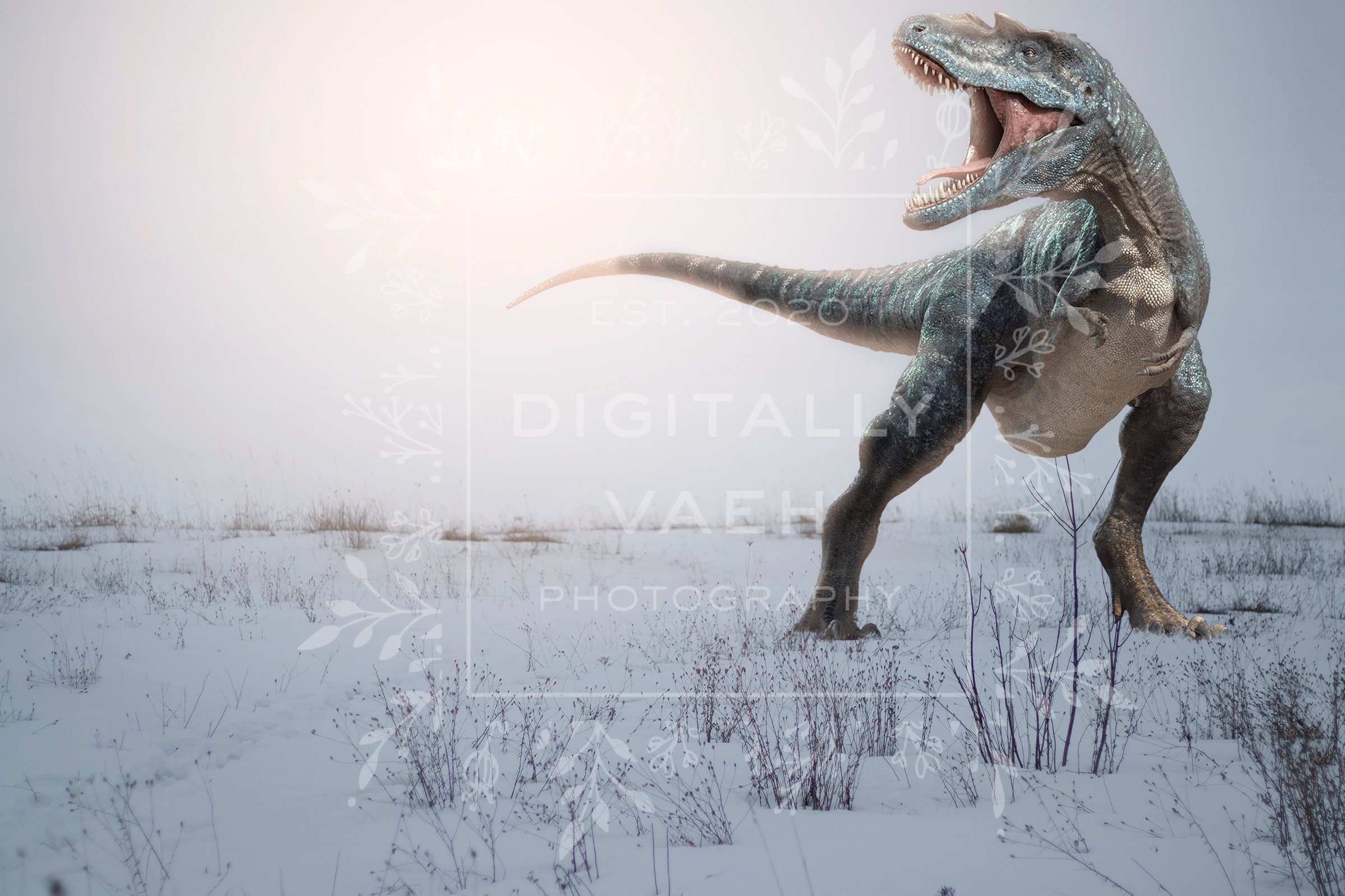Winter Dinosaur with Snow Digital Background Magical Snowy | Etsy