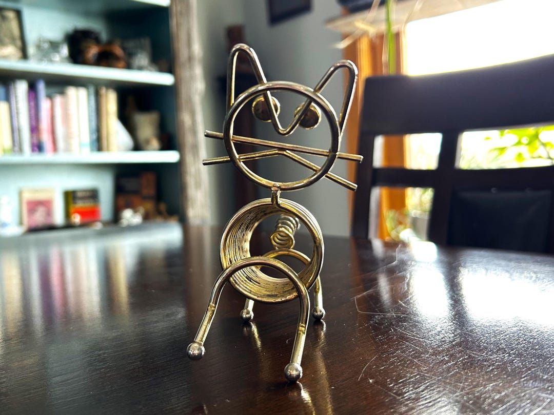 Metal Cat Sculpture Made From Springs, Brass Colored Metal Cat - Etsy