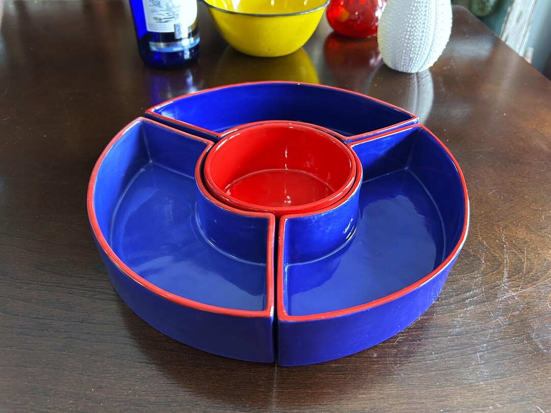 Set Sail, DEMDACO, Hand Painted Nautical Blue and Red Lazy Susan Chip ...