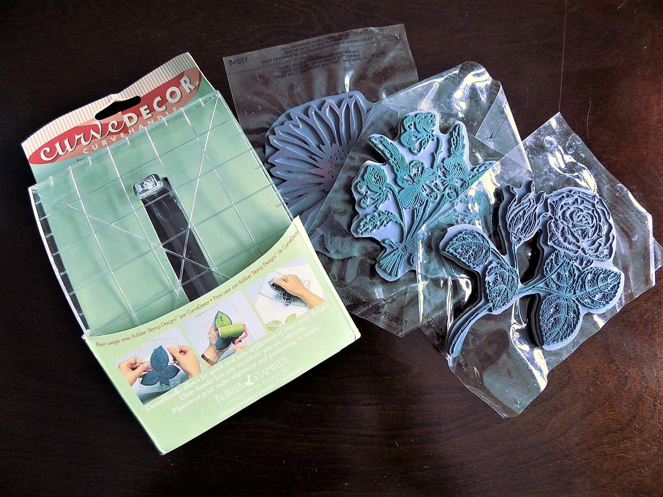 Curve Decor Applicator and 3 Floral Stamps by Rubber Stampede - Etsy