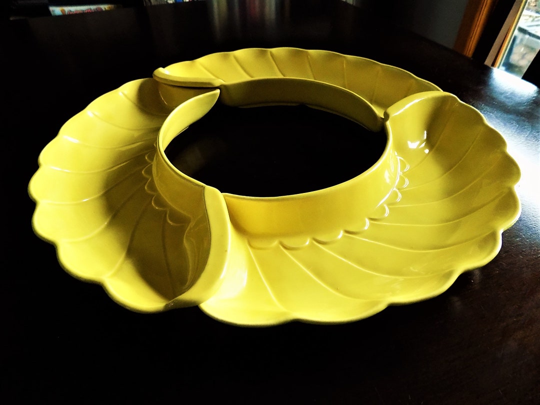 3 Lazy Susan Plates, Mid Century Serving Dishes, Pale Mustard Yellow ...