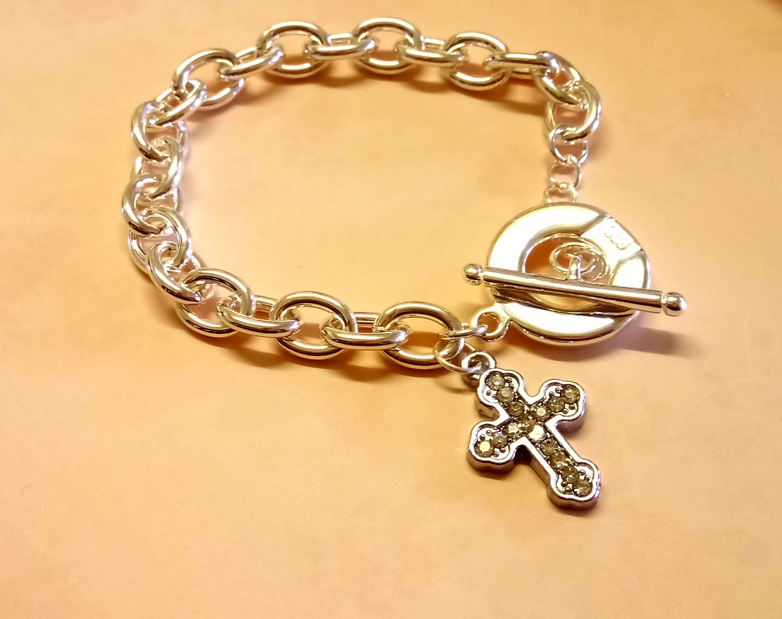 Cross Bracelet, Silver, Silver Plated Charm Bracelet - Etsy