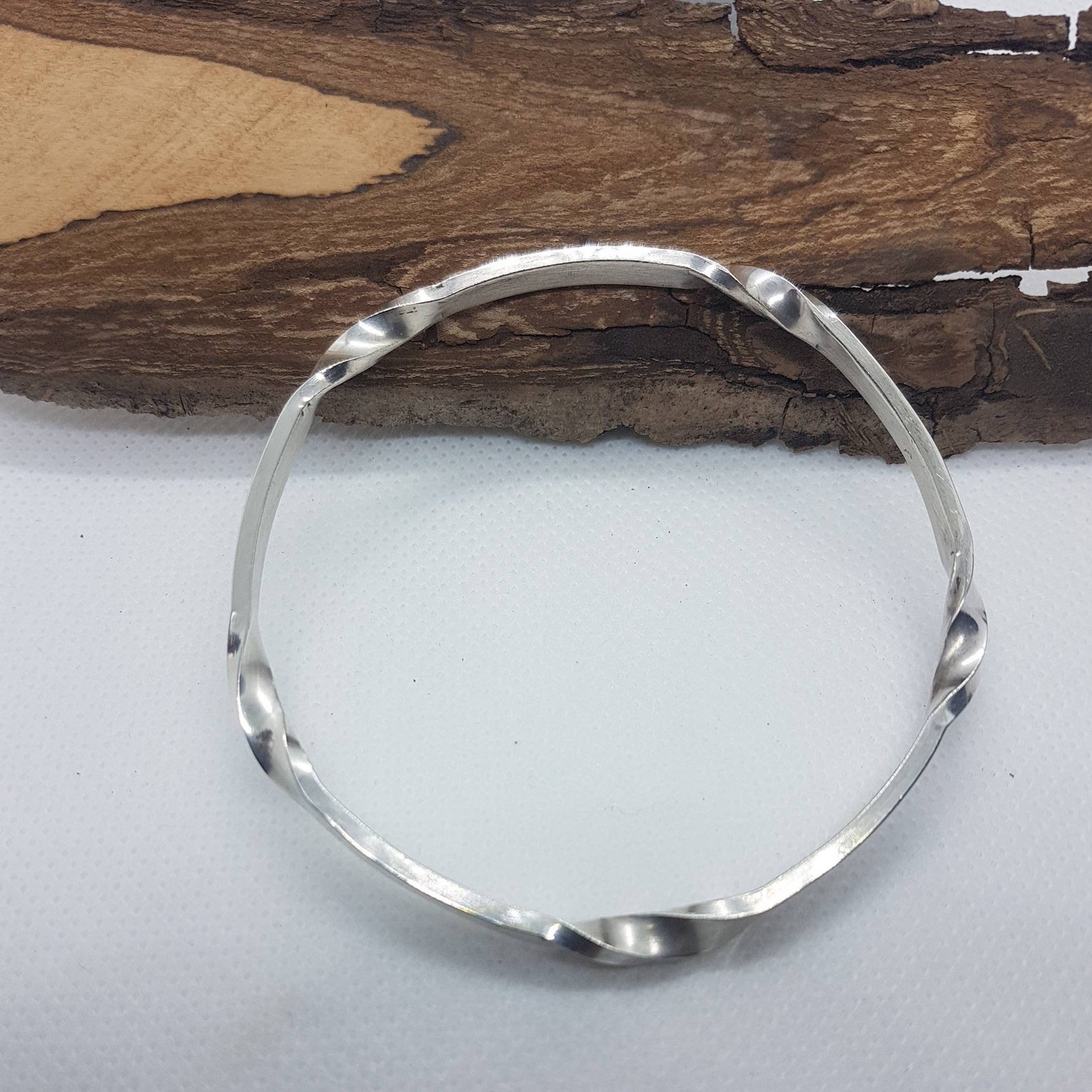 Chunky Sterling Silver Bangle With Twists, Handmade Silver Bangle ...