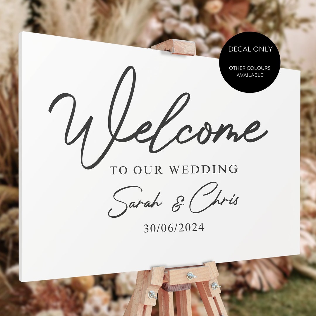 Wedding Welcome Sign Vinyl Decals, Personalised Wedding Mirror Decal ...