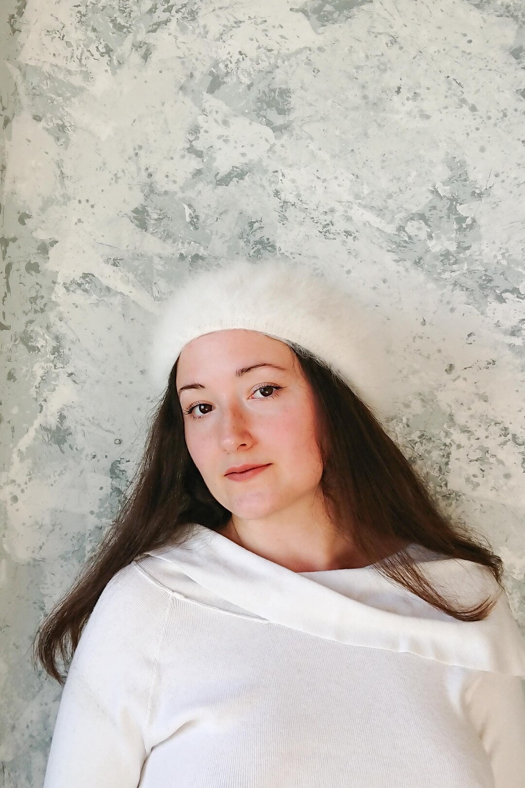 Milky White Beret Hat, Angora Beret, White French Beret Hat, Not a ...