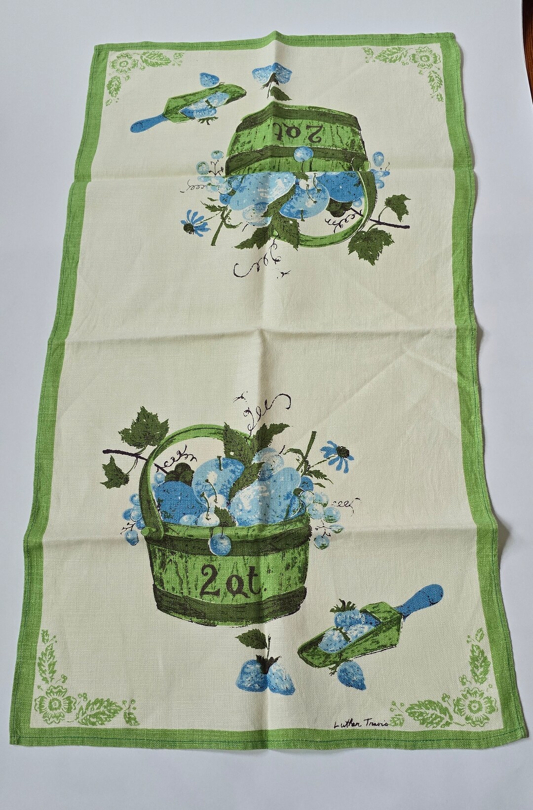 Vintage Luther Travis Tea Towel - Blueberries - Etsy