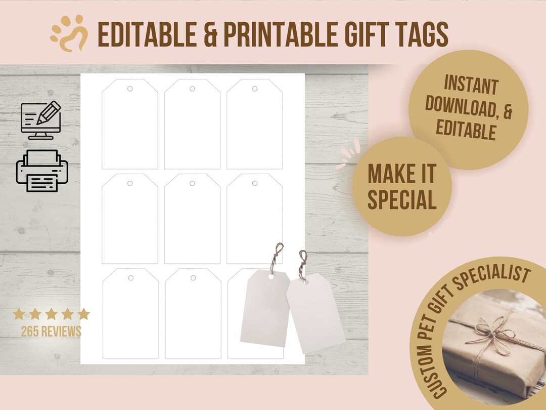 Editable Gift Tag Template, Printable Personalized Design (instant ...