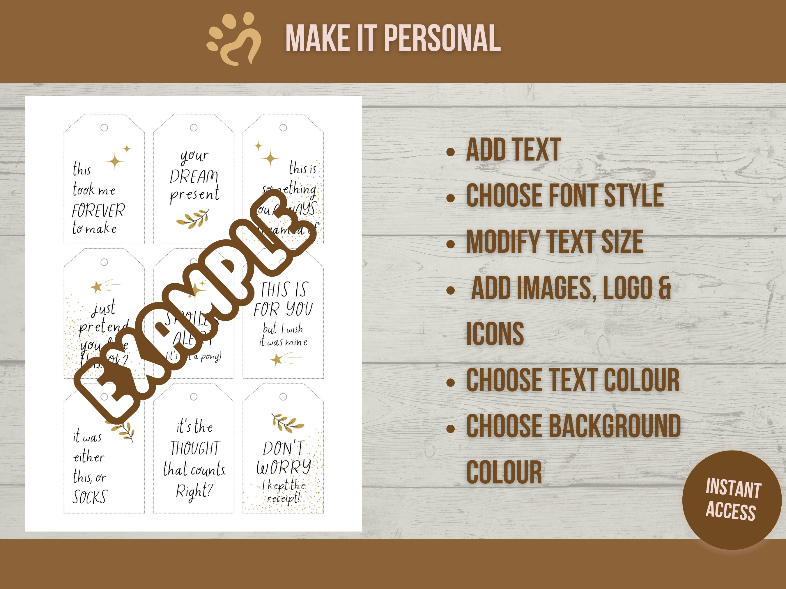 Editable Gift Tag Template, Printable Personalized Design (instant ...