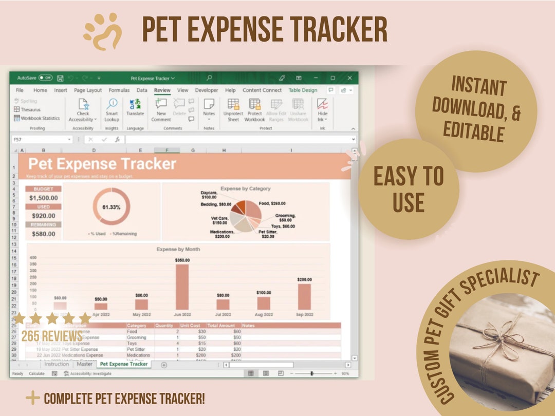 Pet Expense Tracker Template, Instant Excel Download, Editable Pet Expense Log, Personalised Pet ...