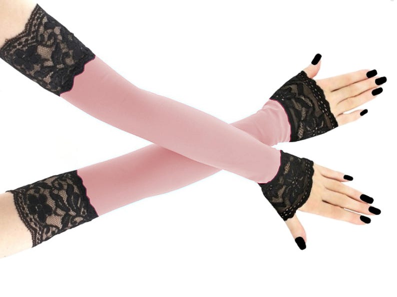Green Lace Trim Extra Long Opera Arm Warmers, Gothic Victorian Gloves ...