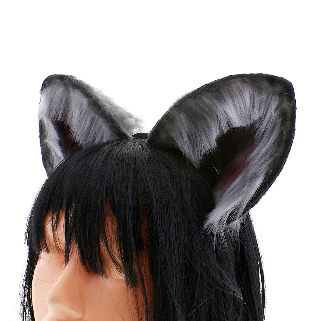 Furry Grey Cat Ears Headband, Realistic Faux Fur Neko Cosplay Costume ...