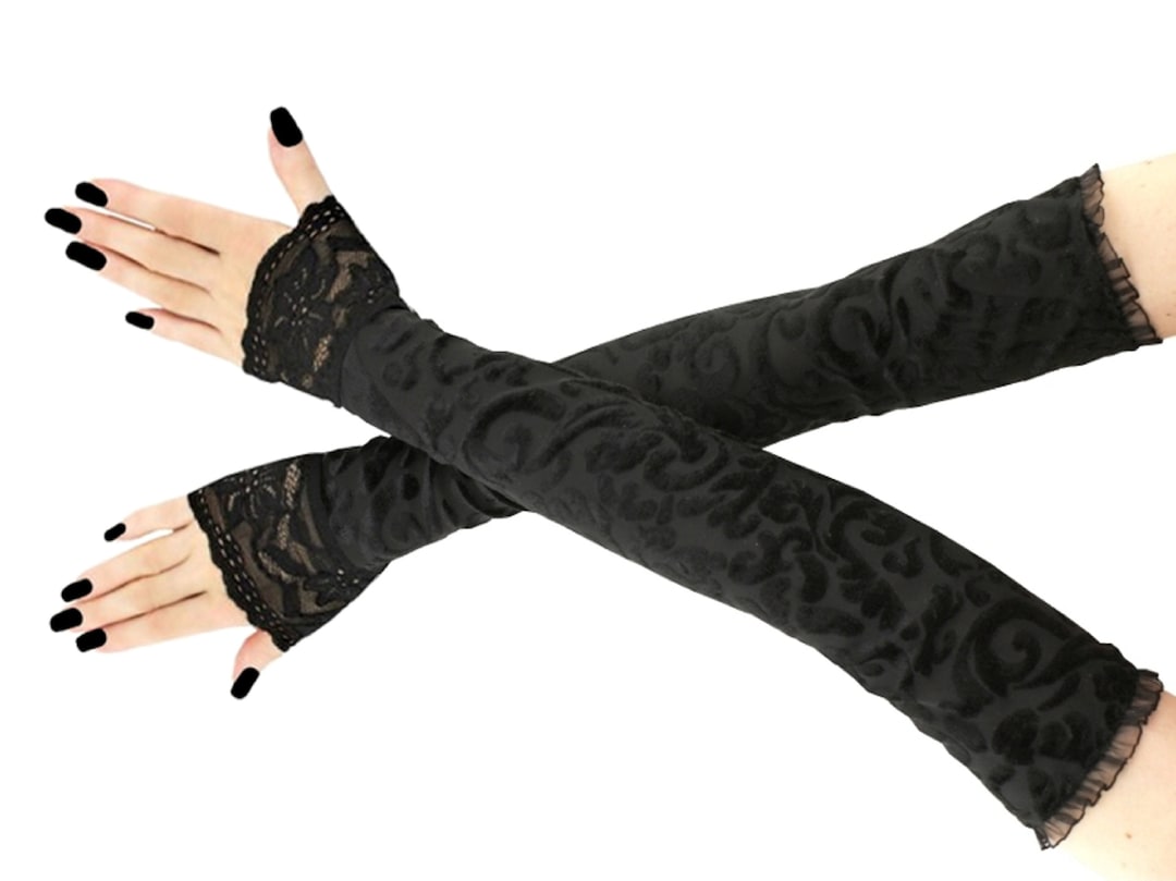 Elegant Glamour Evening Gloves Opera, Sleeves Black With Lace Extra ...