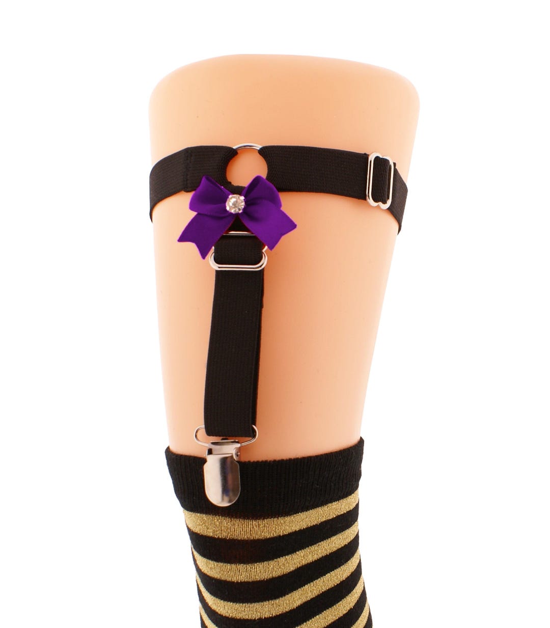 Black Goth Leg Garter Adjustable Elastic Thigh With Rings & Bow - Etsy