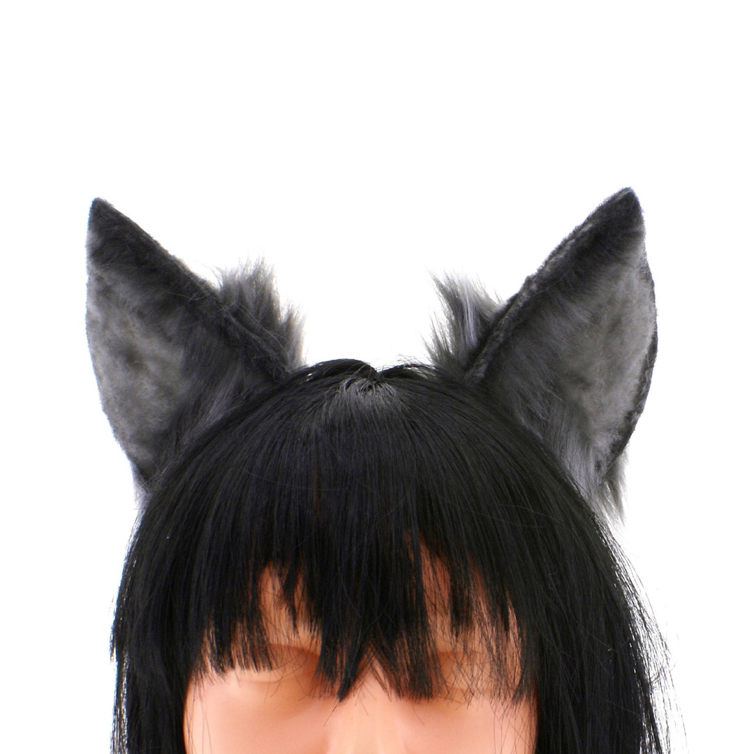 Grey Black Furry Ears Wolf Headband Realistic Ears, Neko Animal Cosplay ...
