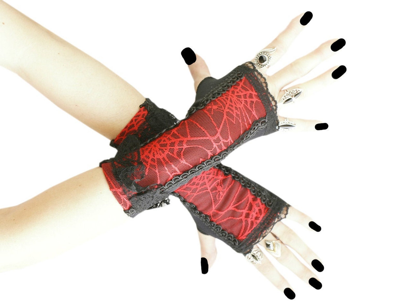 Gothic fingerless gloves mittens wrist warmers goth burlesque | Etsy