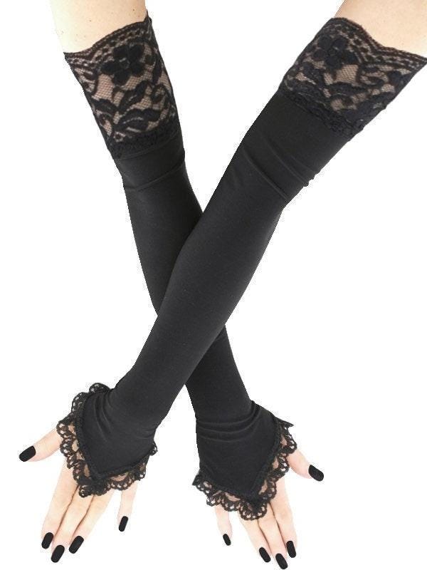Black Lace Fingerless Opera Gloves, Extra Long Evening Arm Warmers - Etsy