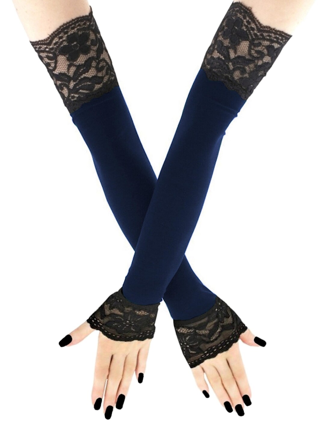 Navy Blue Extra Long Over Elbow Stretch Gloves Opera Length Bridal ...