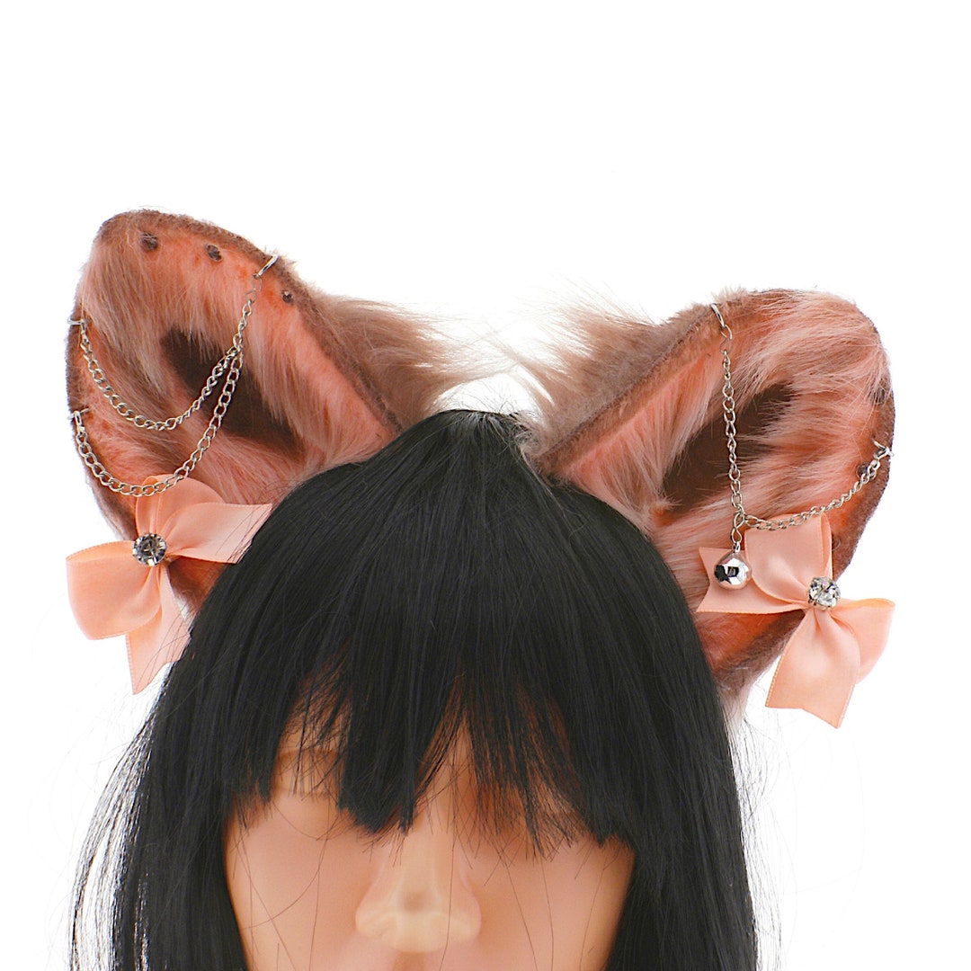 Fluffy Kitty Cat Ears, Cat Ears Headband Neko Ears, Brown Orange Faux ...