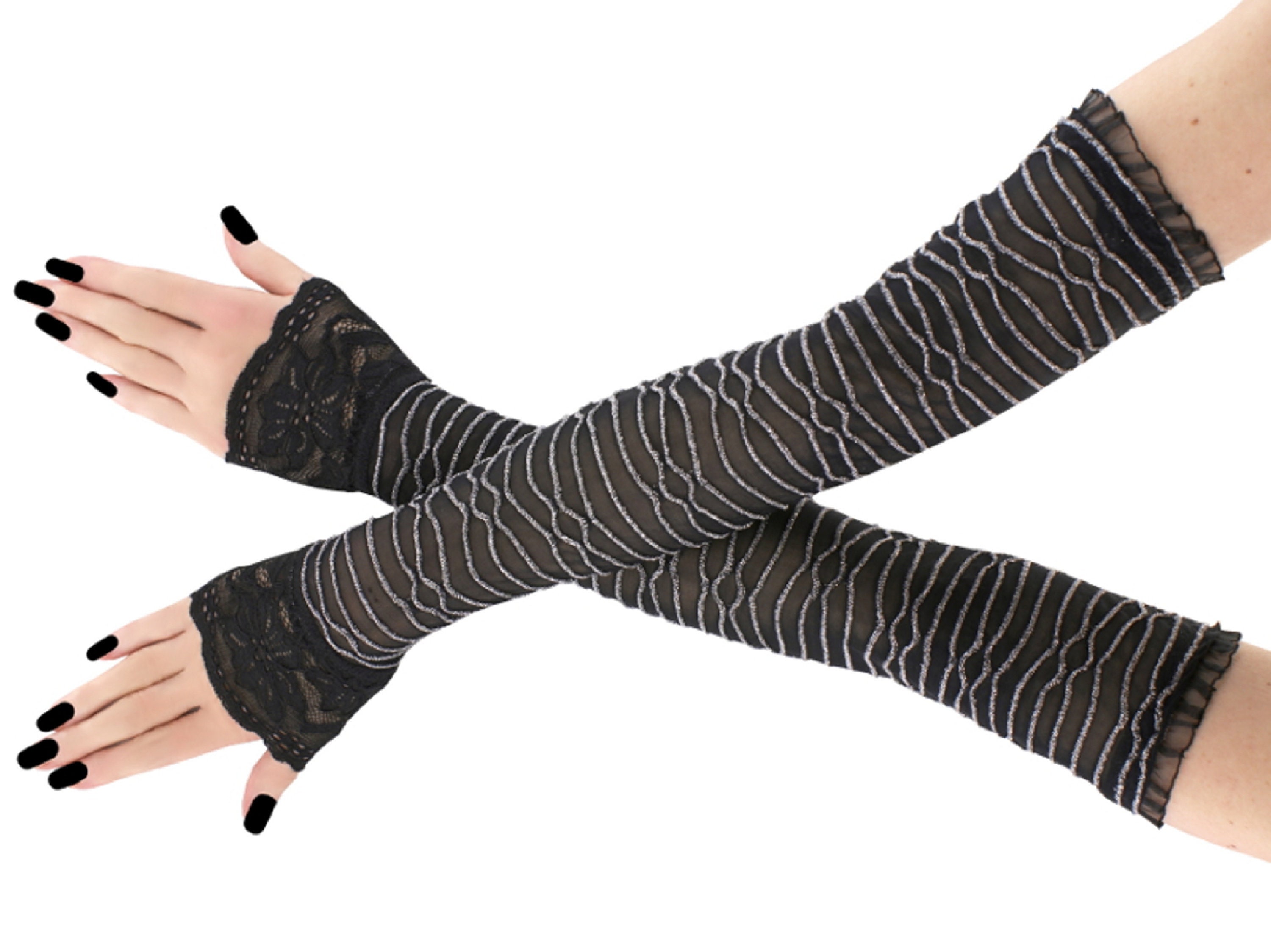 Navy Blue Lace Fingerless Opera Gloves, Extra Long Evening Sleeves ...