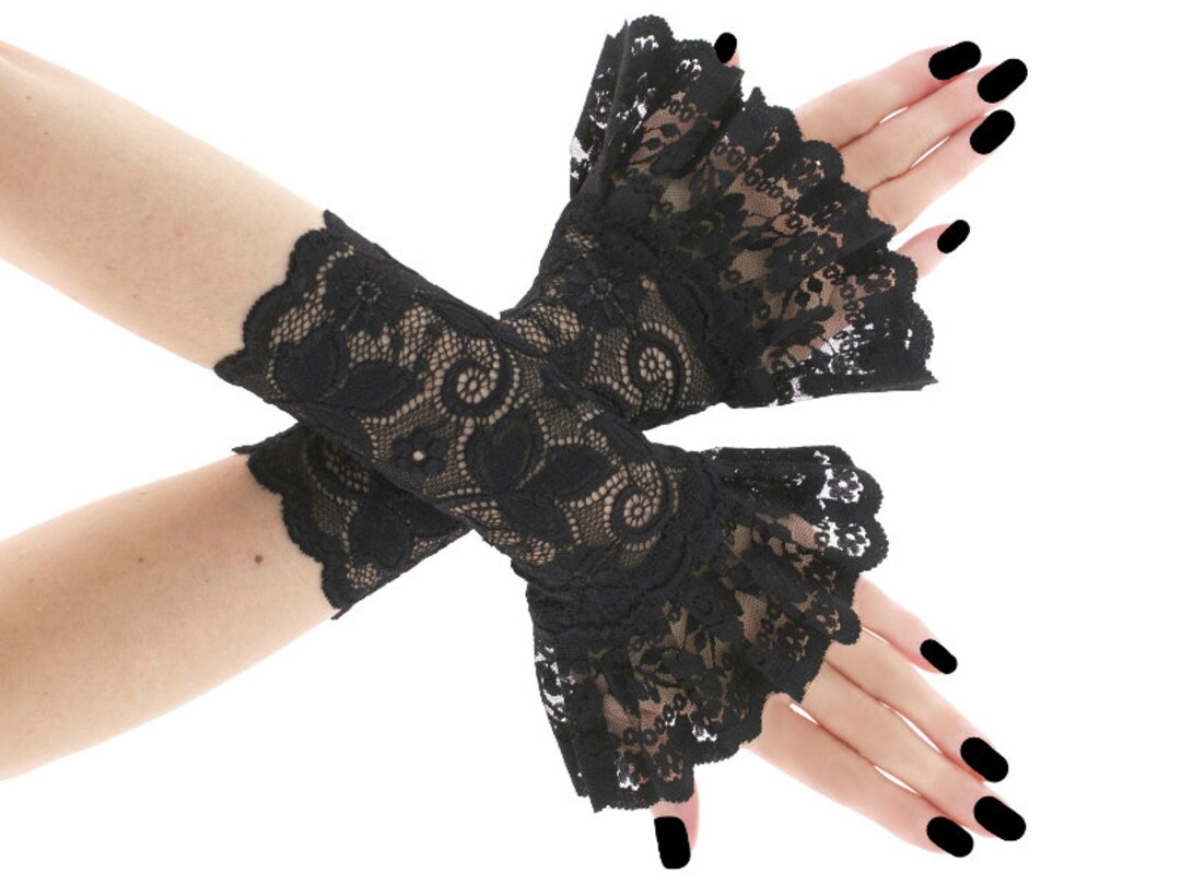 Black Lace Womens Gloves, Gothic Lace Gloves, Victorian Fingerless ...