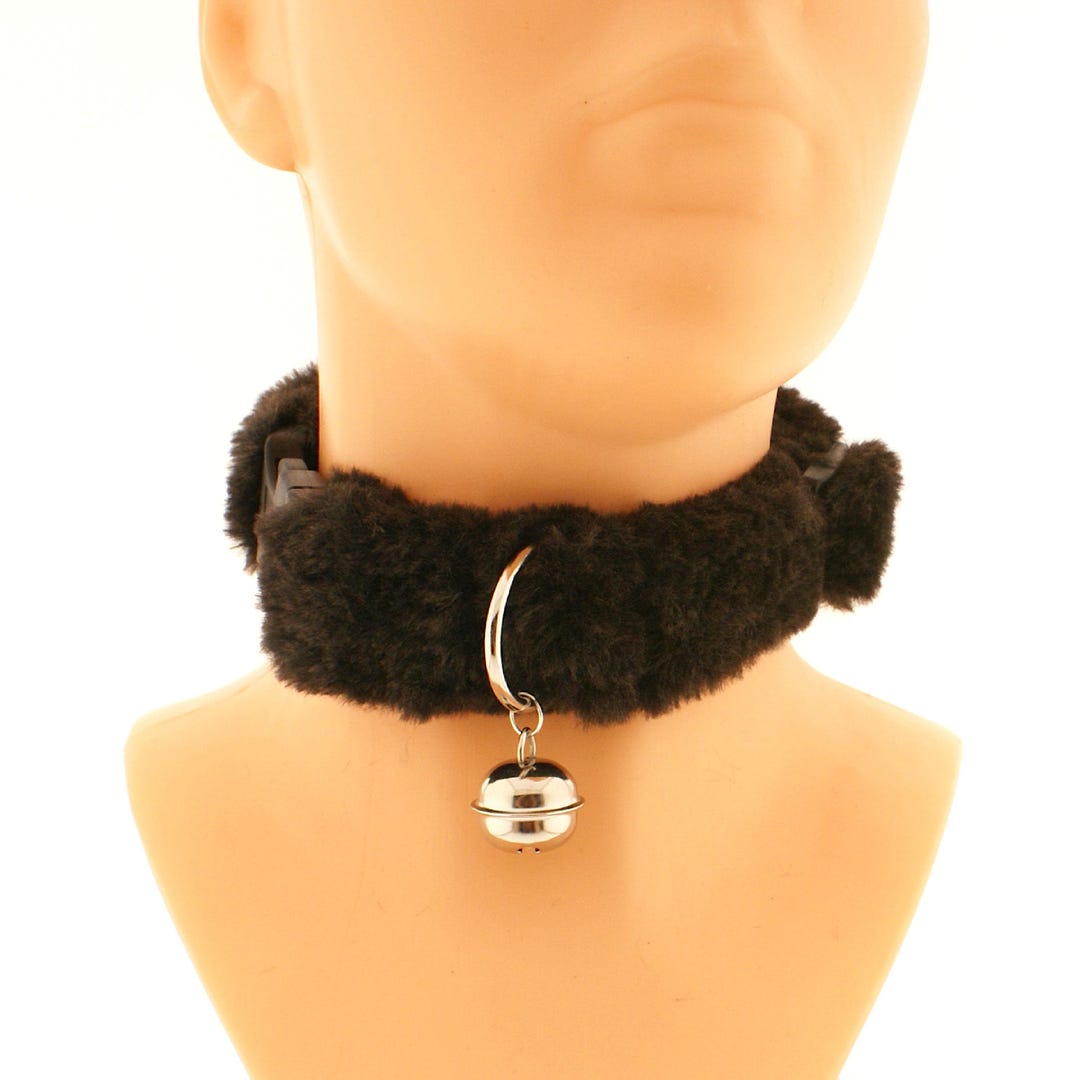 Brown Faux Fur Kitten Pet Play Collar With Bell, Fluffy Pet Play Choker ...