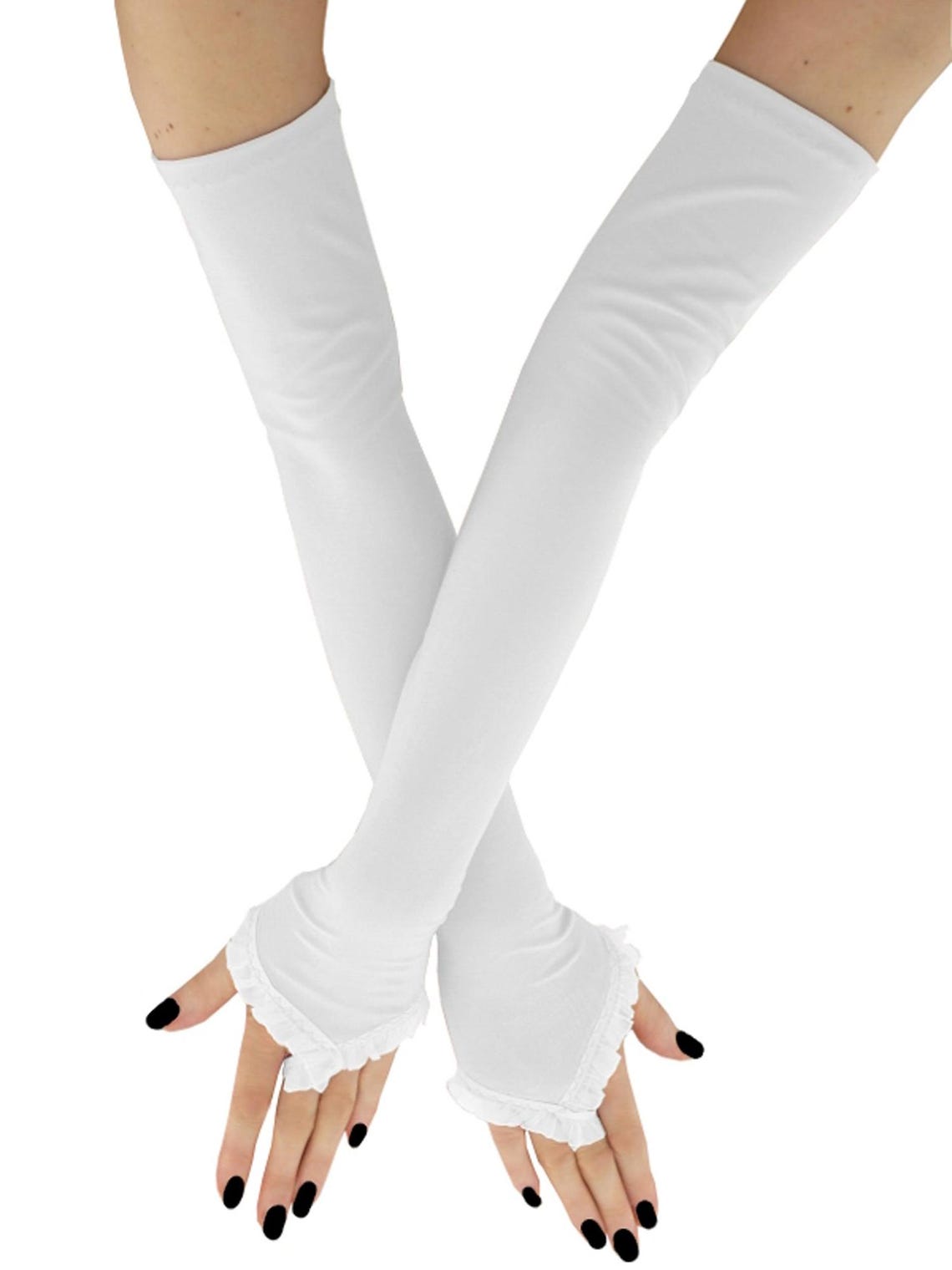 Extra Long White Lace Gloves Fingerless Bridal Wedding Opera Arm ...
