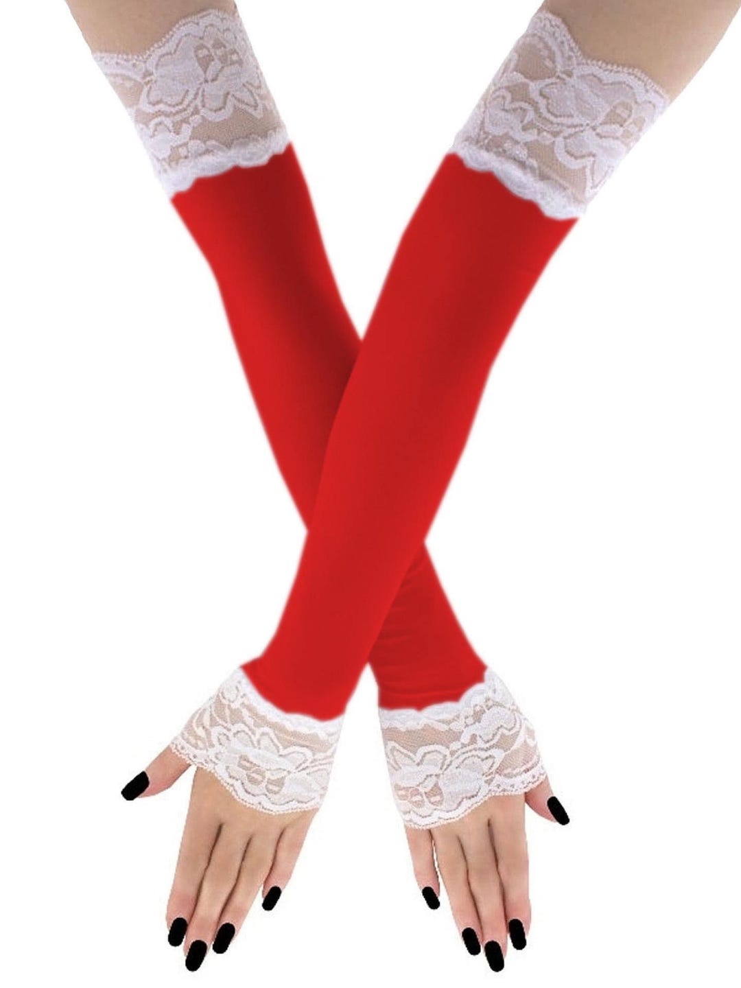 Red White Lace Opera Fingerless Gloves, Elbow Length Arm Warmers XS ...