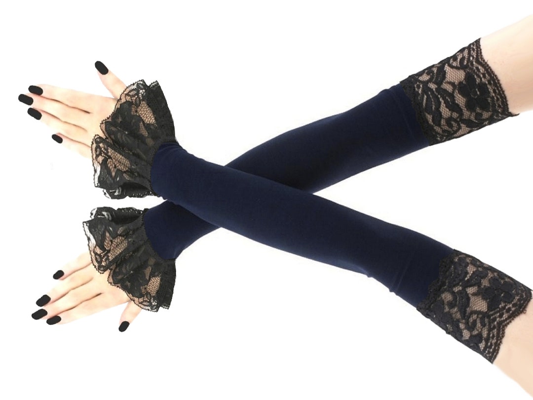 Womens Gloves, Elegant Glamour Evening Ruffled Gloves Dark Blue Black ...