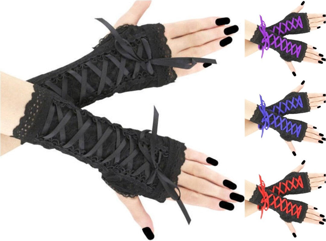 Black Fingerless Mittens Thumb Holes Gothic Formal Gloves Womens ...