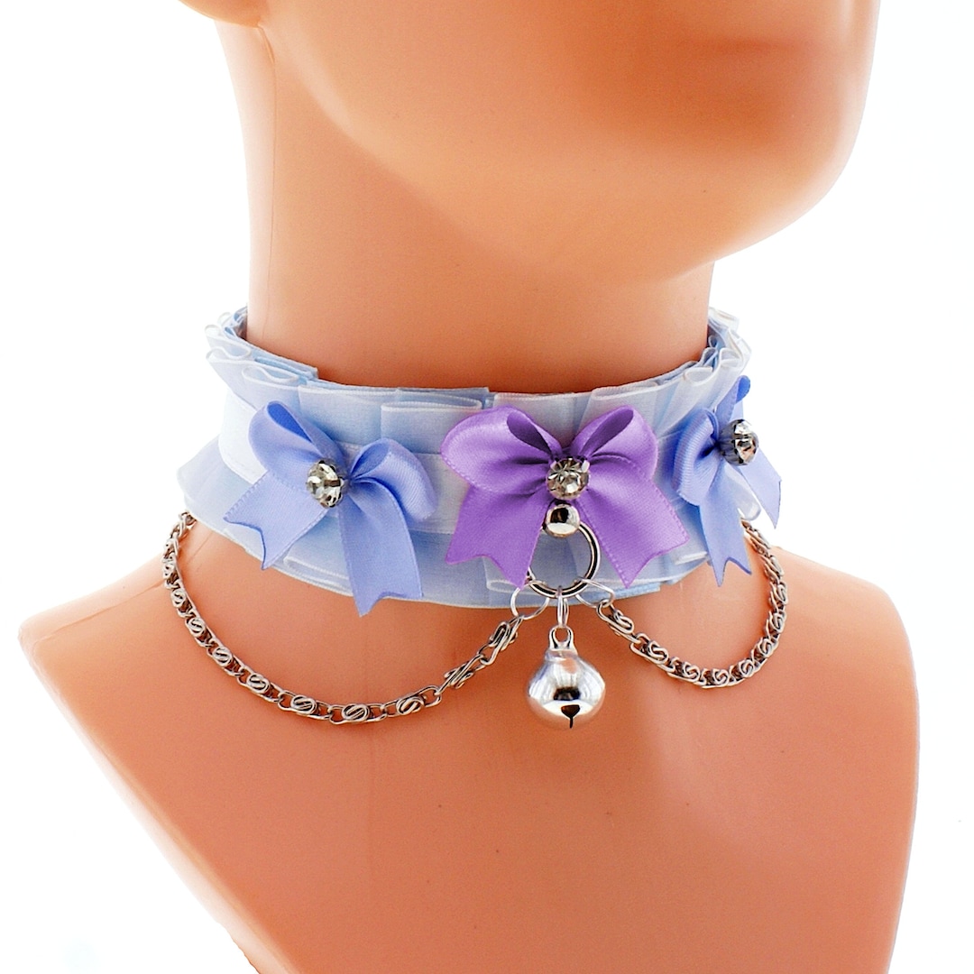 Blue Kitten Pet Play Collar Chain Gear Choker Organza Necklace Satin ...