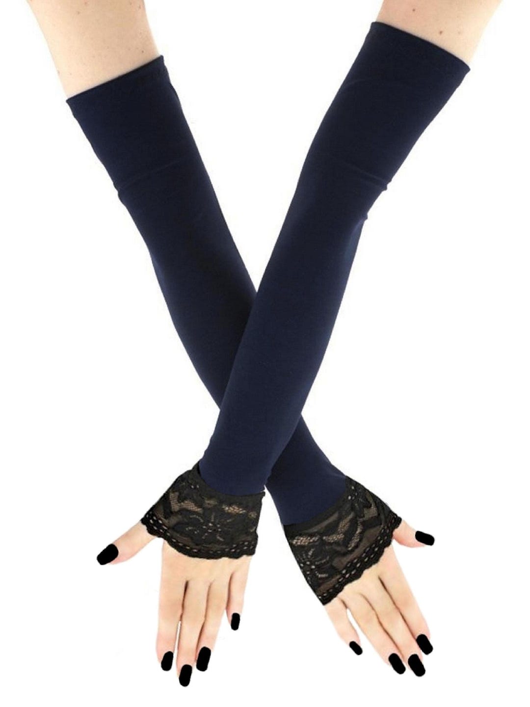 Navy Lace Fingerless Opera Gloves, Extra Long Evening Arm Warmers - Etsy