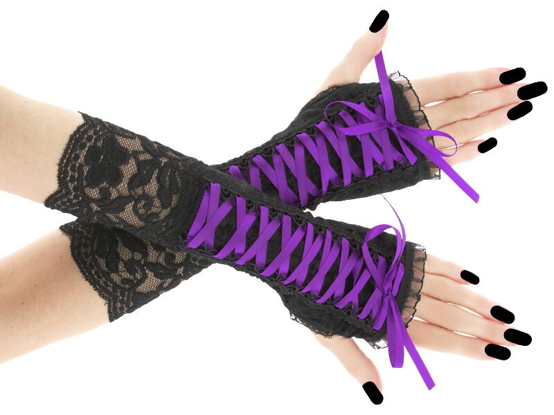 Black Lace Fingerless Gothic Gloves Corset Laced Arm Warmers - Etsy